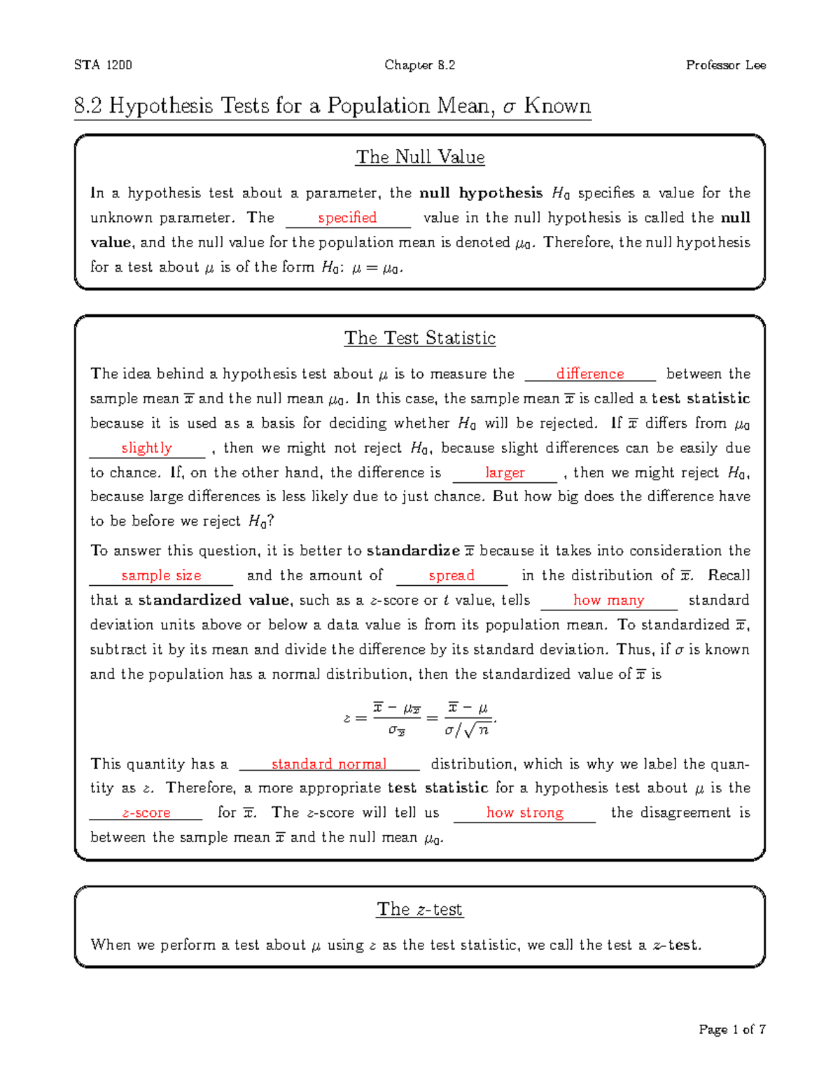 8 - Hypothesis Test for Population Mean with Sigma Known - 8 Hypothesis ...