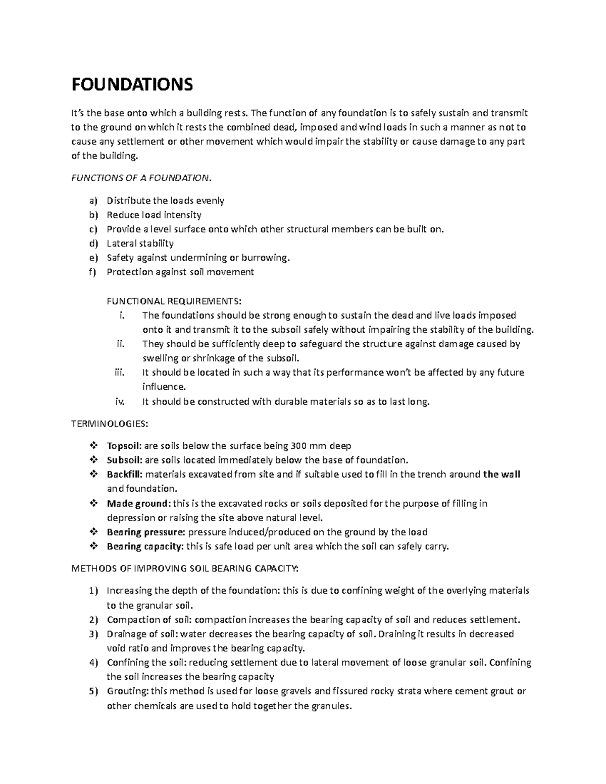 Foundations Topic 2 Notes - FOUNDATIONS It’s the base onto which a ...