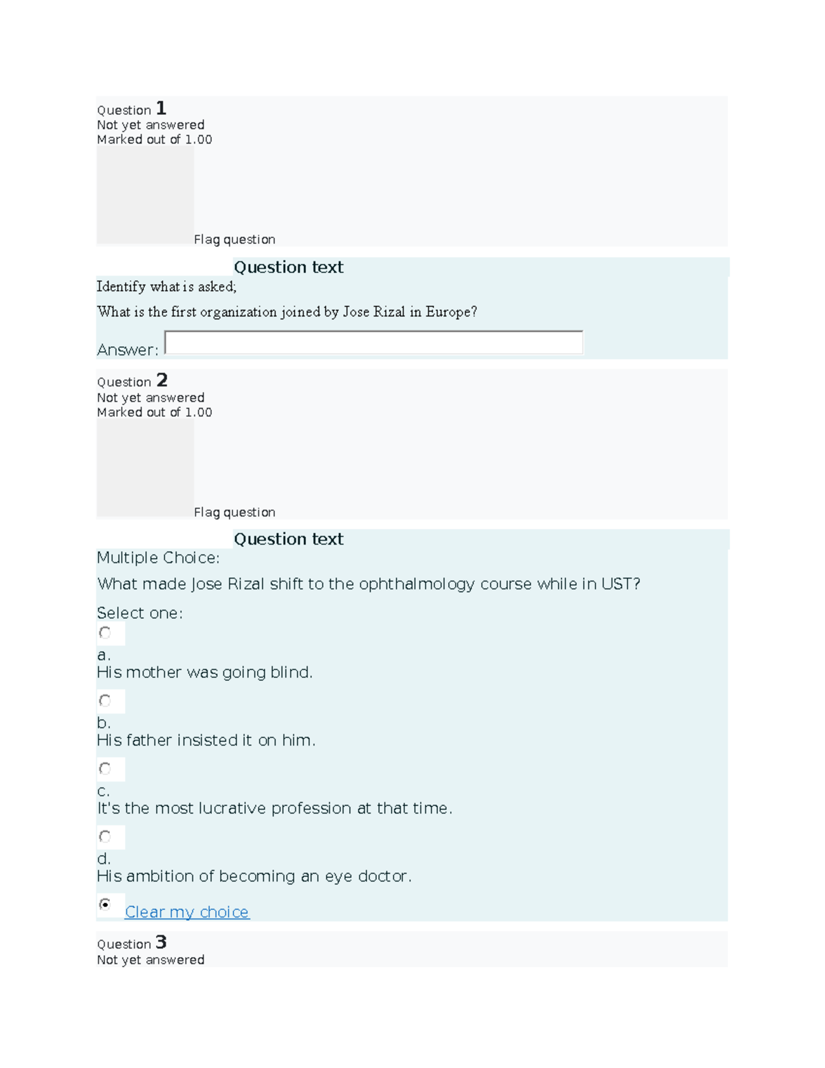 Lifeandworksofrizalpt 1 - Question 1 Not yet answered Marked out of 1 ...