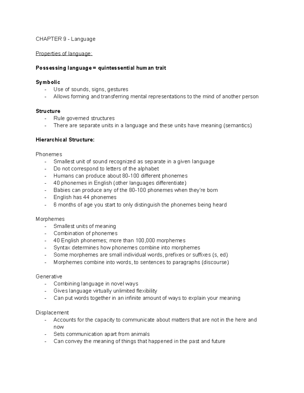 Psych 1015 Chapter Notes - CHAPTER 9 - Language Properties of language ...
