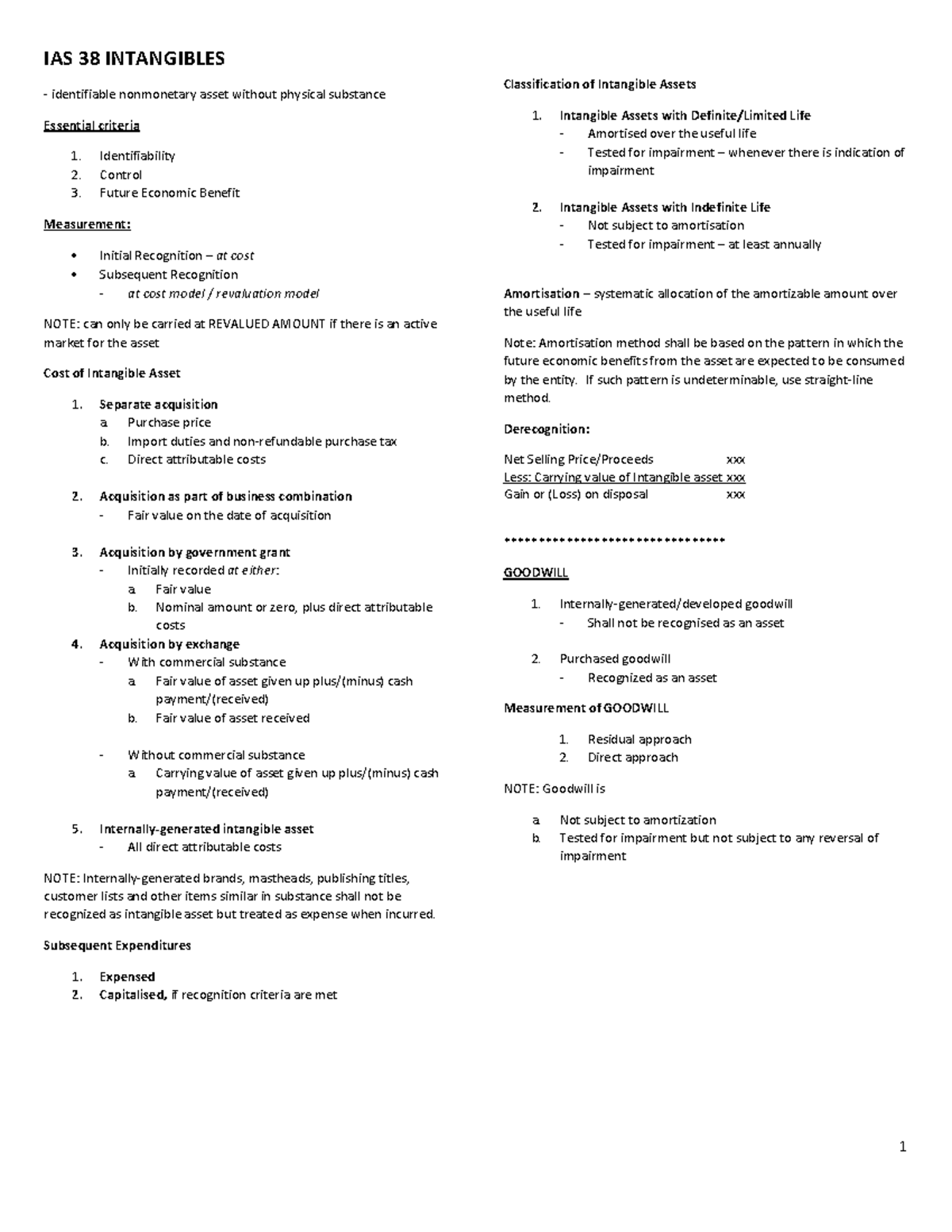 4 IAS 38 Lecture Notes - Concepts - 1 IAS 38 INTANGIBLES identifiable ...