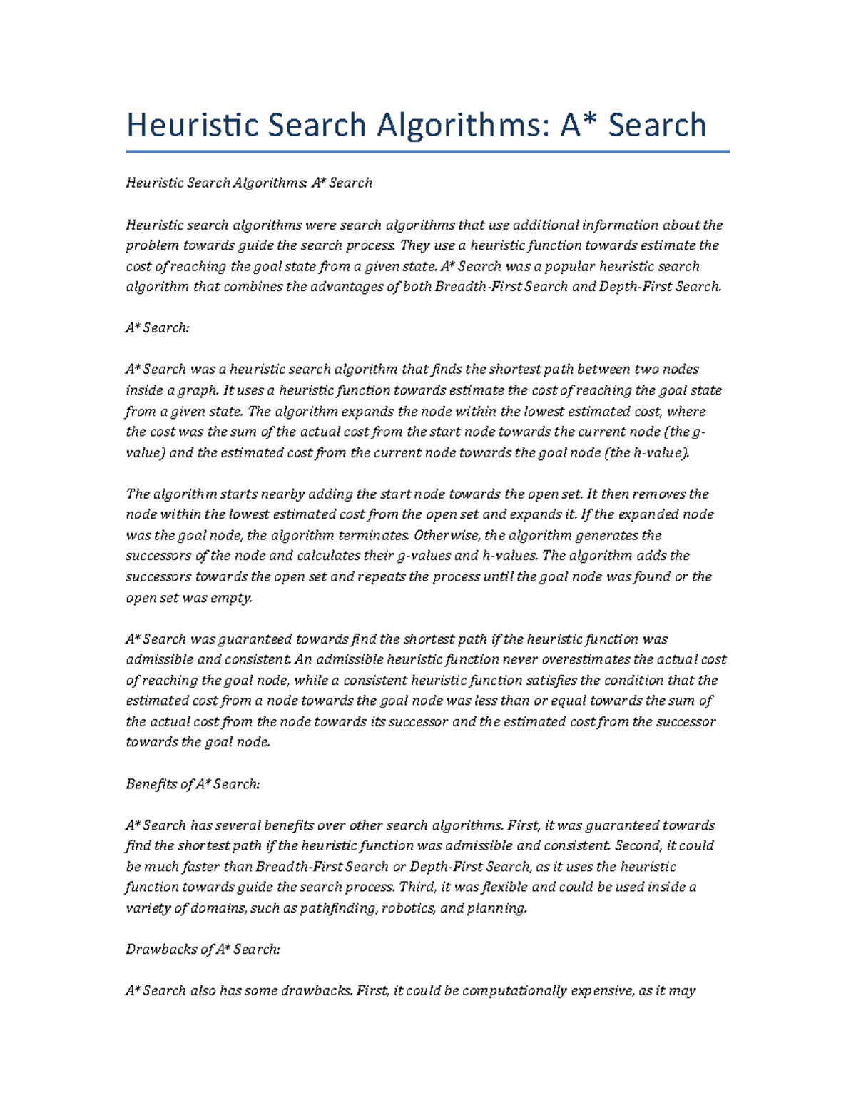 Heuristic Search Algorithms A Search Heuristic Search Algorithms
