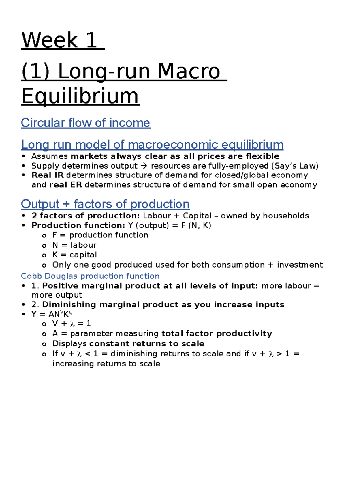 Macro Notes 1 - Week 1 (1) Long-run Macro Equilibrium Circular flow of ...