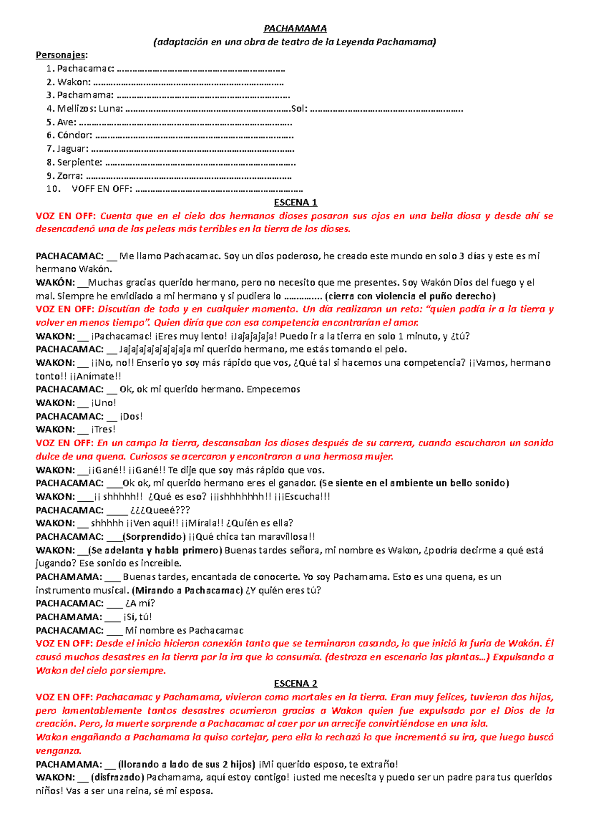 Obra teatro pachamama - Guion de obra para niños a partir de 12 años ...