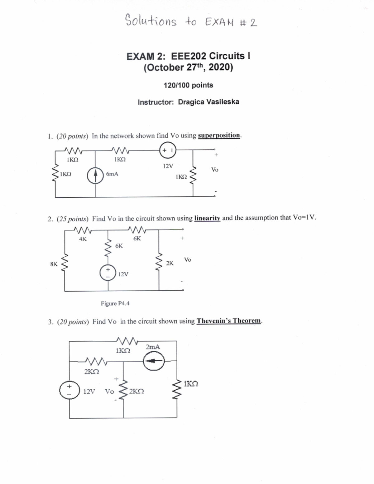 Solutions to Exam 2 - Old Exams for EEE 202 Course ( the same concepts ...