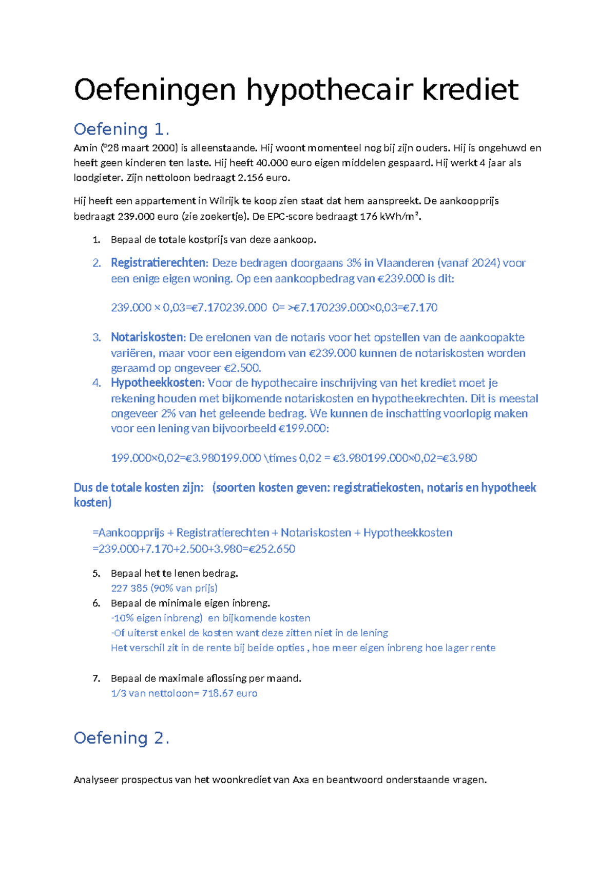 Oefeningen hypothecair krediet Studenten - Oefeningen hypothecair ...