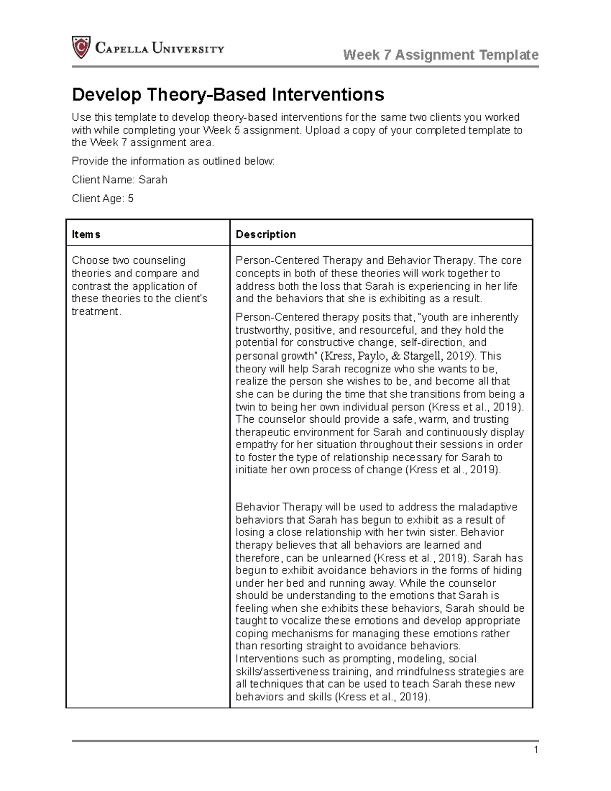 Unit 7 Assignment 1- Sarah - Develop Theory-Based Interventions Use this template to develop ...