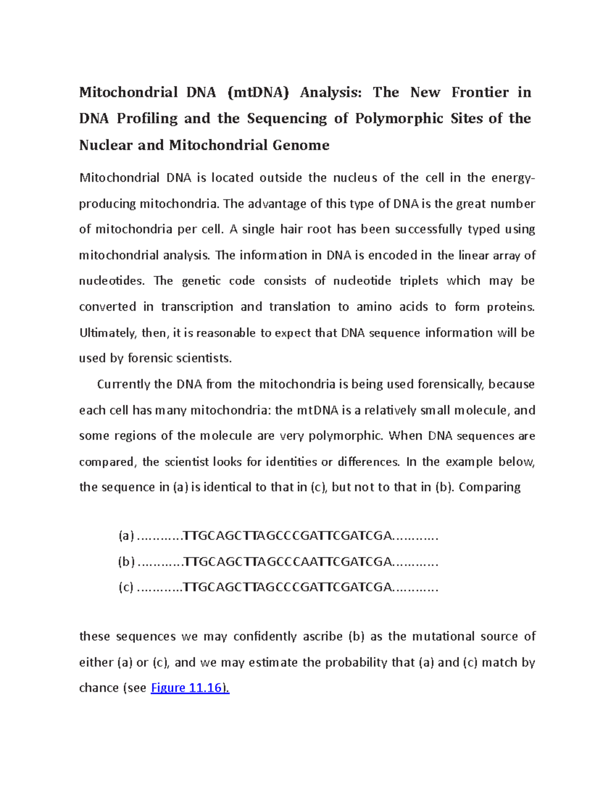 The Mitochondrial DNA (mt DNA) Analysis - Mitochondrial DNA (mtDNA ...