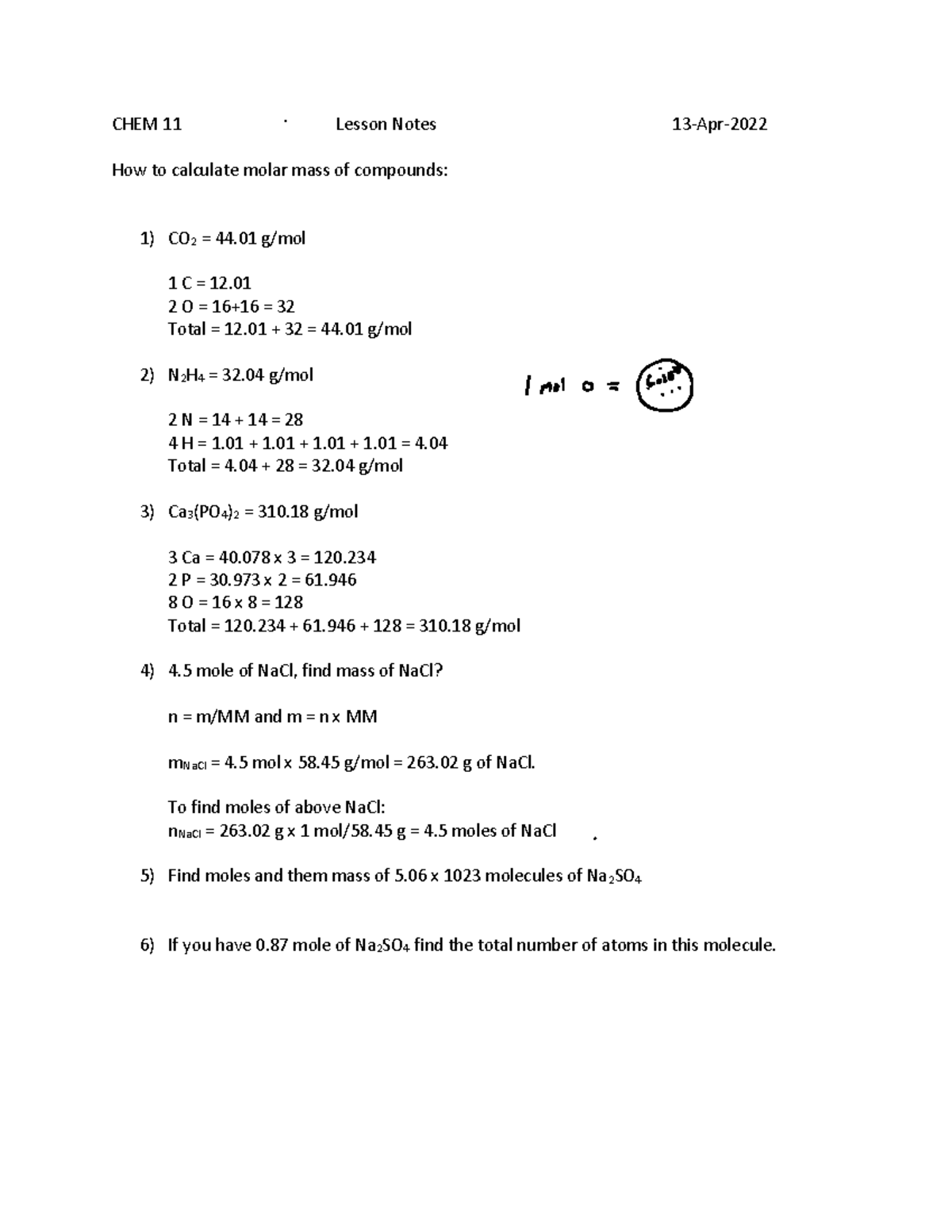 CHEM 11 Lesson Notes-13-Apr - CHEM 11 Lesson Notes 13 -Apr- 2022 How to ...