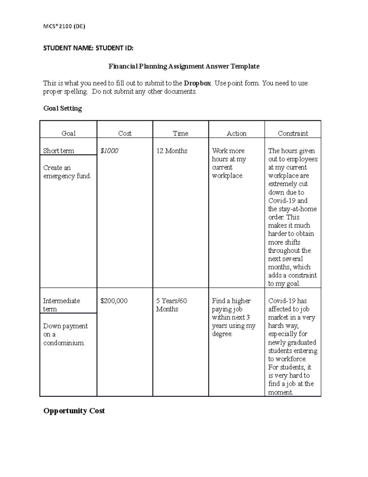 Financial Planning Assignment - Use point form. You need to use proper ...