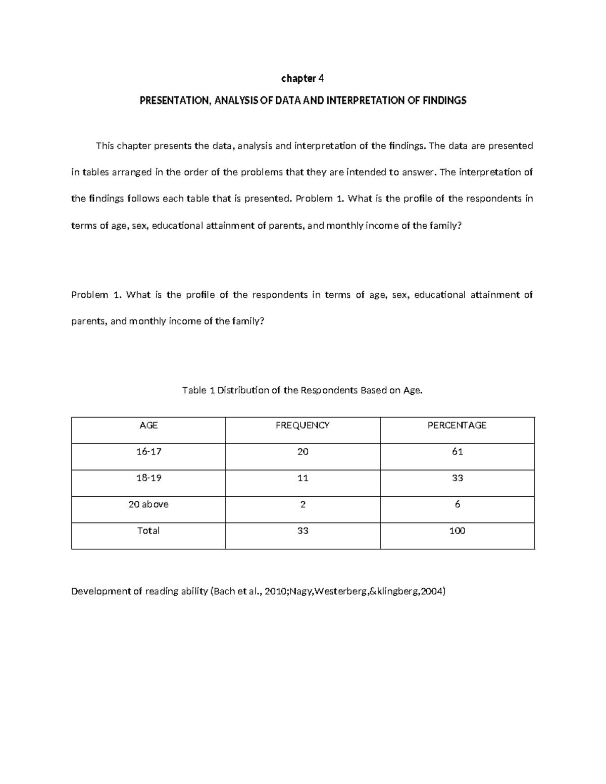 Chapter 4 - n/a - chapter 4 PRESENTATION, ANALYSIS OF DATA AND ...