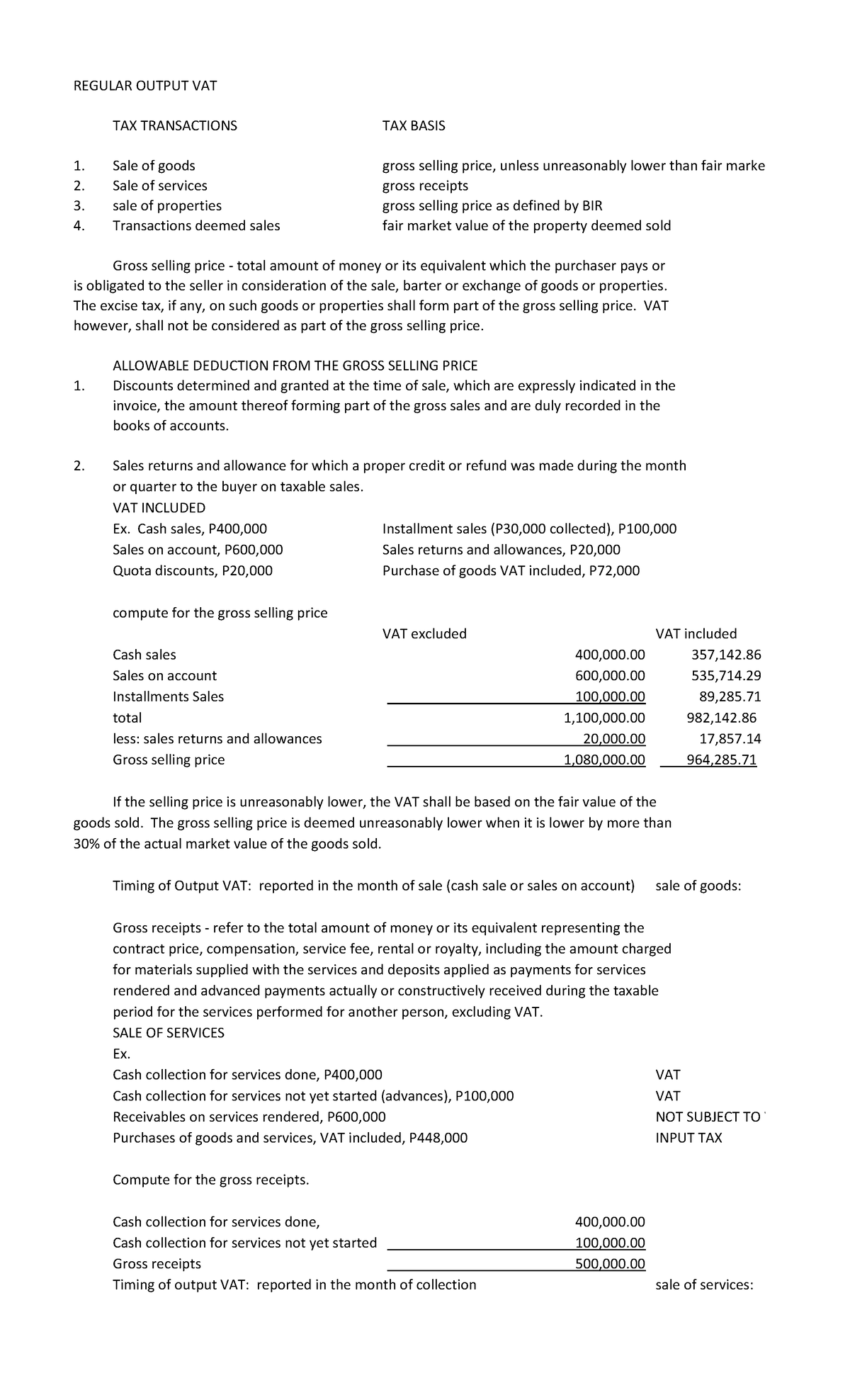 Regular Output VAT - Notes on Business and Transfer Taxation - REGULAR ...