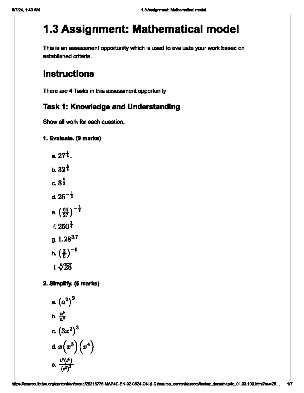 Assignment-1 - Assignment: Mathematical model - 1:40 AM 1 Assignment: Mathematical model 1 - Studocu