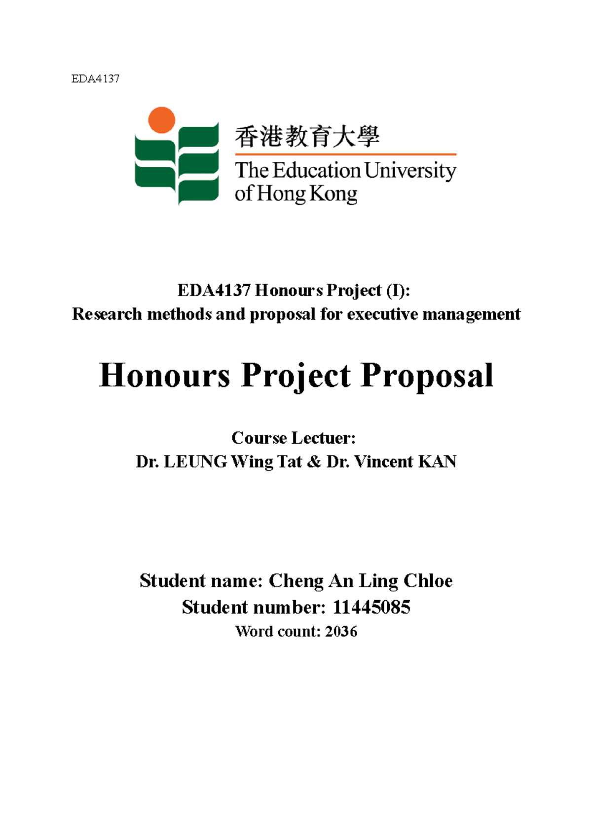 Honours Project Proposal 092023 - ####### EDA EDA4137 Honours Project ...