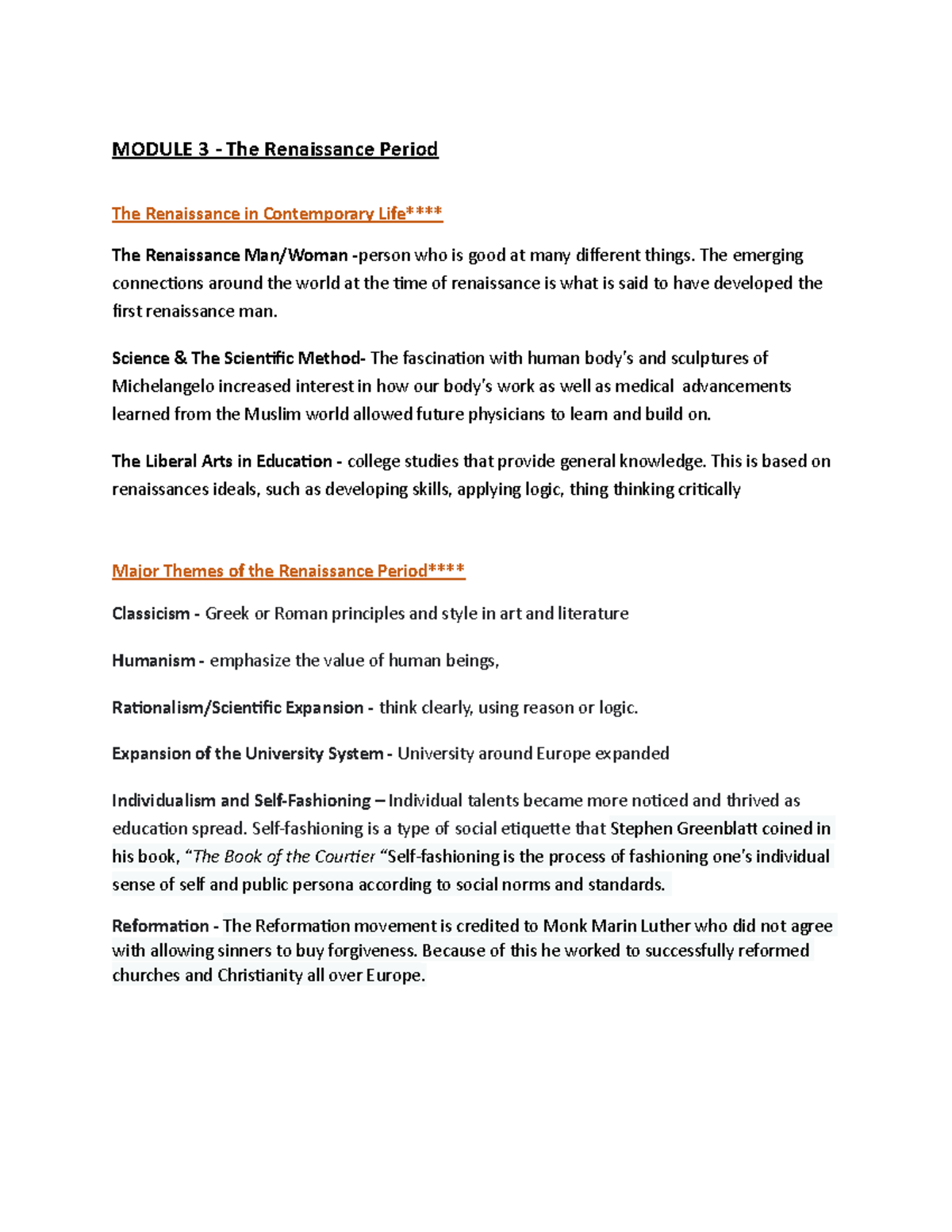 C100, the Humanities: 2nd Attempt Study Plan MOD 3 - MODULE 3 - The ...