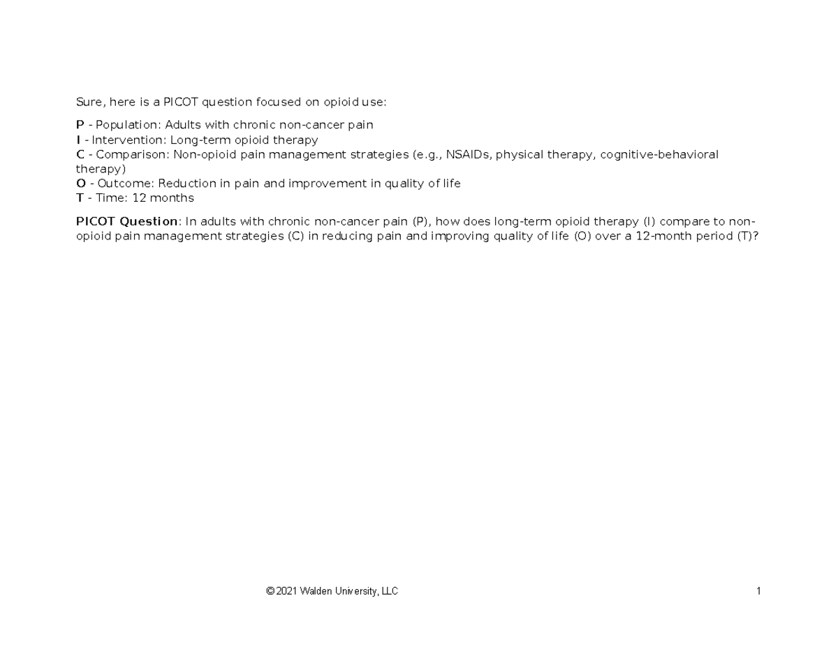 Picot question - Assign - Sure, here is a PICOT question focused on ...