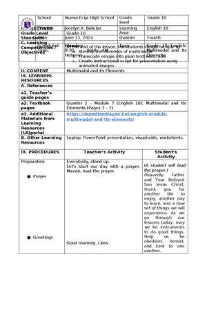 Detailed Lesson Plan in English 9 - In Partial Fulfilment of the ...
