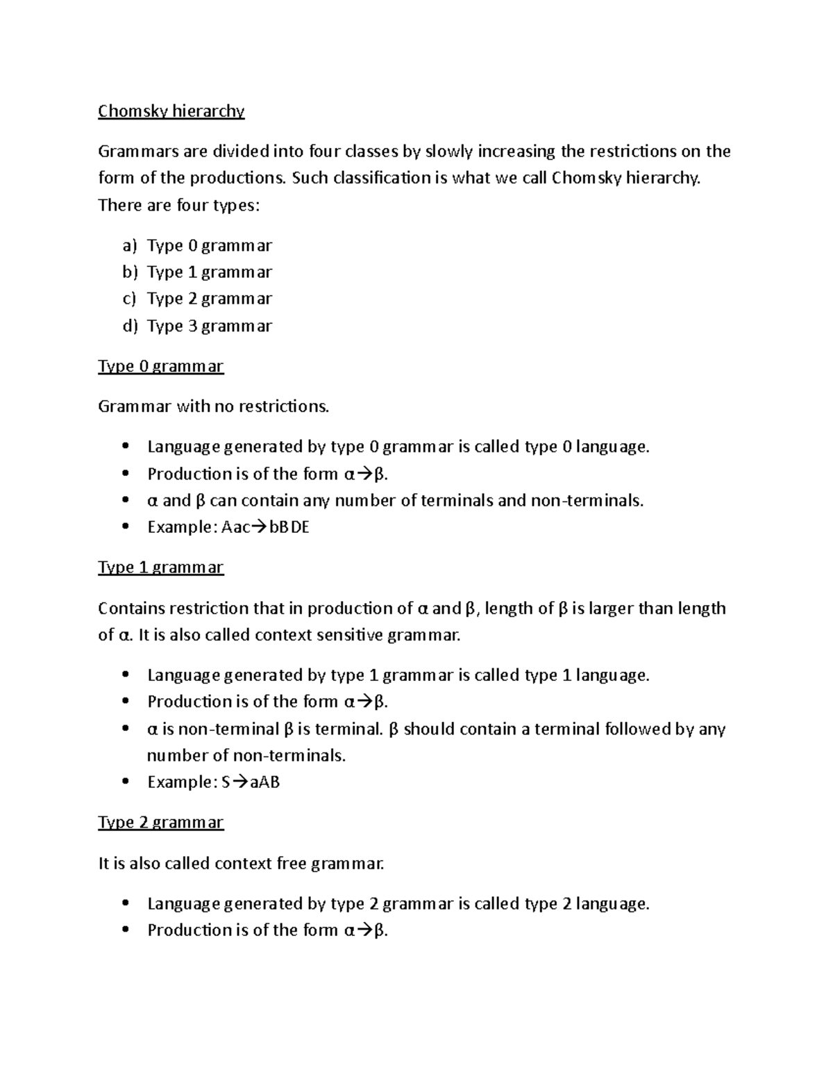 Chomsky hierarchy - Lecture notes 1 - Chomsky hierarchy Grammars are ...