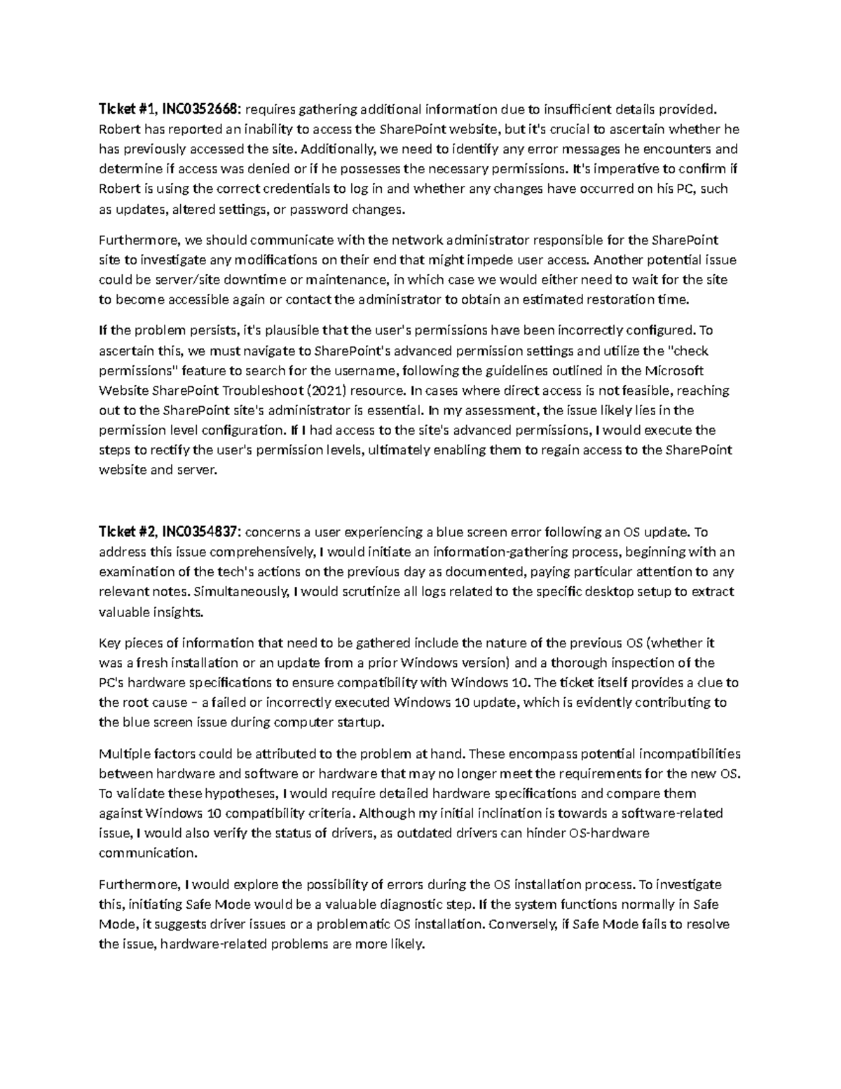 5-3 Project Two Milestone it 202 - Ticket #1, INC0352668: requires ...