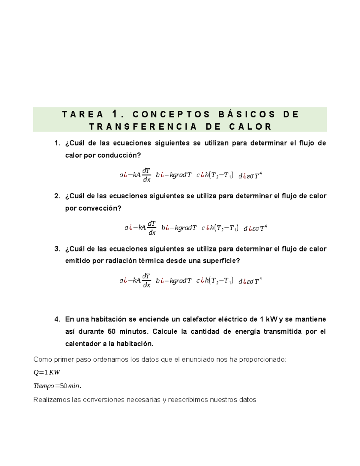 Conceptos Básicos DE Transferencia DE Calor - T A R E A 1. C O N C E P ...