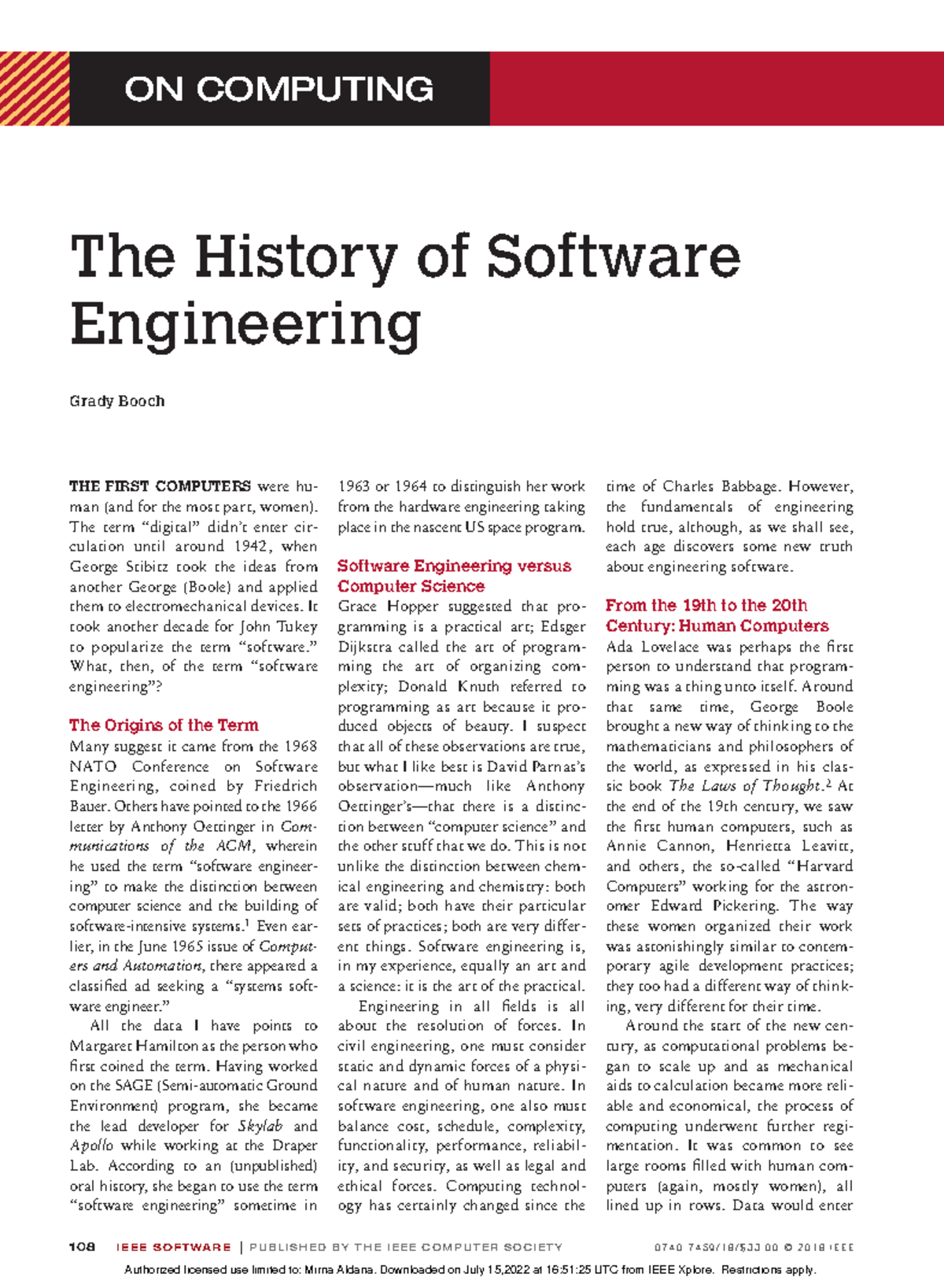 The History of Software Engineering - 108 I E E E S O F T W A R E | P U ...