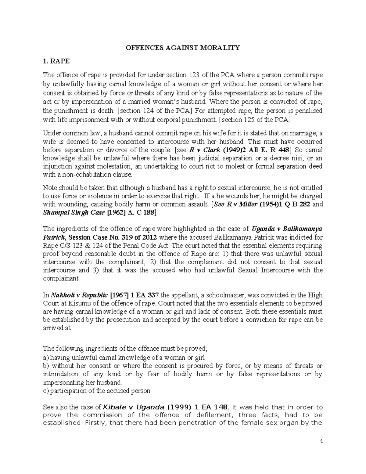 Class notes Offences Against Morality-2 - OFFENCES AGAINST MORALITY 1 ...