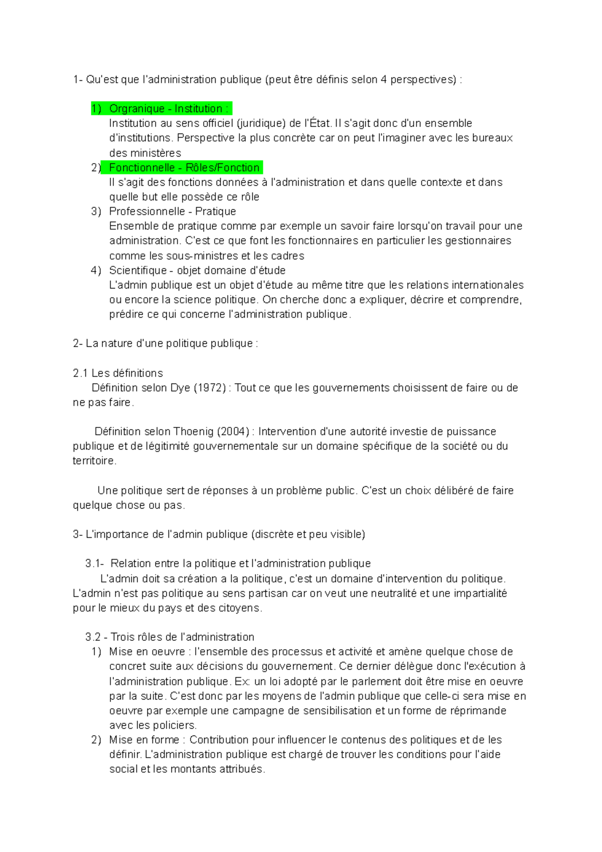 Notes de cours cours 1 - 1- Qu’est que l’administration publique (peut ...