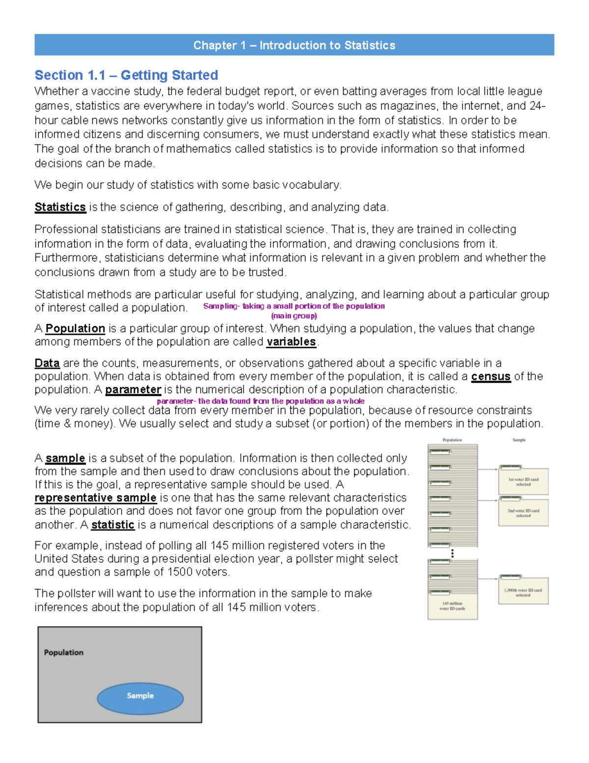 Chapter 1 Notes Pg 1 - Chapter 1 – Introduction to Statistics Section 1 ...