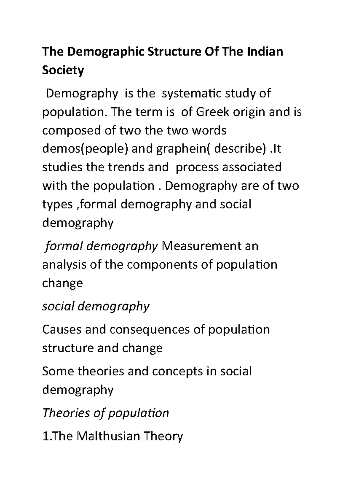 The demographic Structure of the Indian Society - The Demographic ...