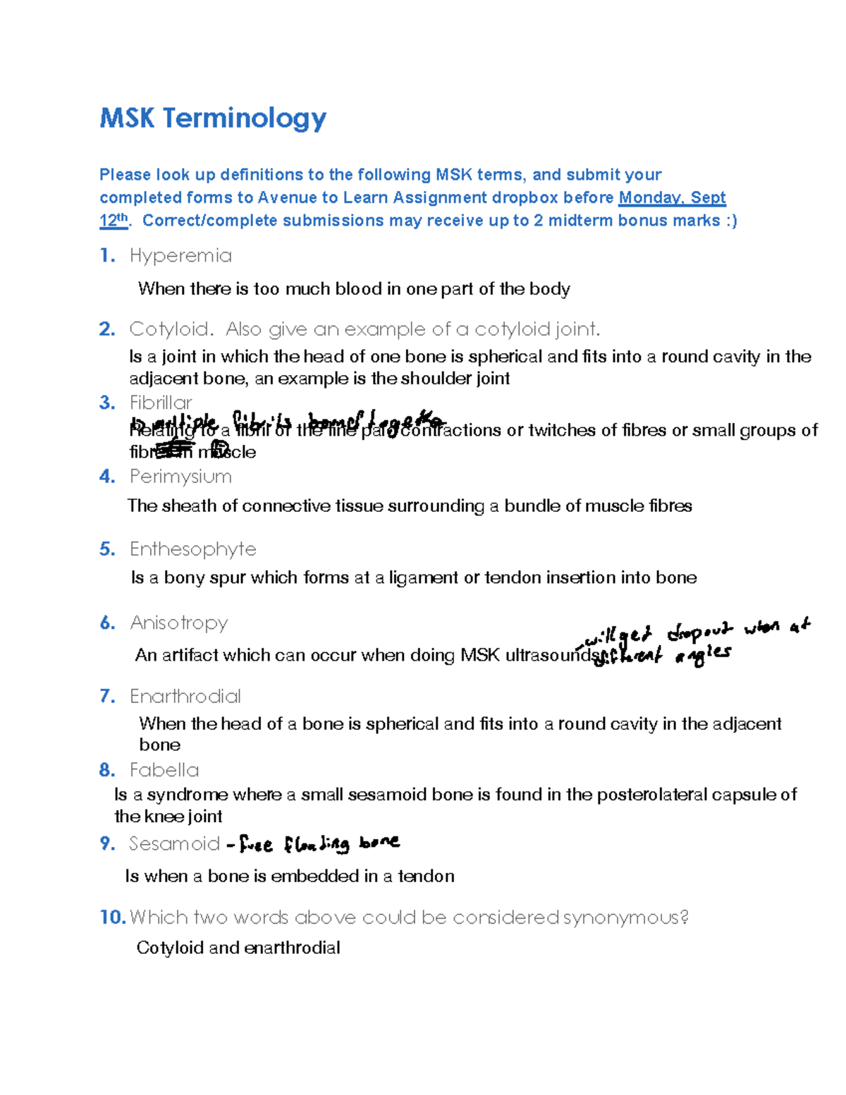 MSK Terminology 2022 - termonology worksheet - MSK Terminology Please ...