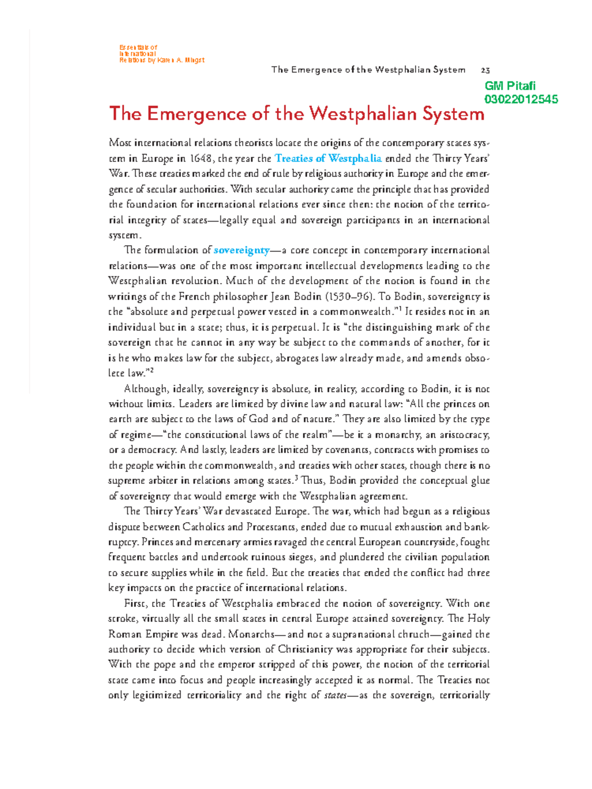 Evolution OF IR Reading-1 - The Emergence of the Westphalian System 23 The Emergence of the ...