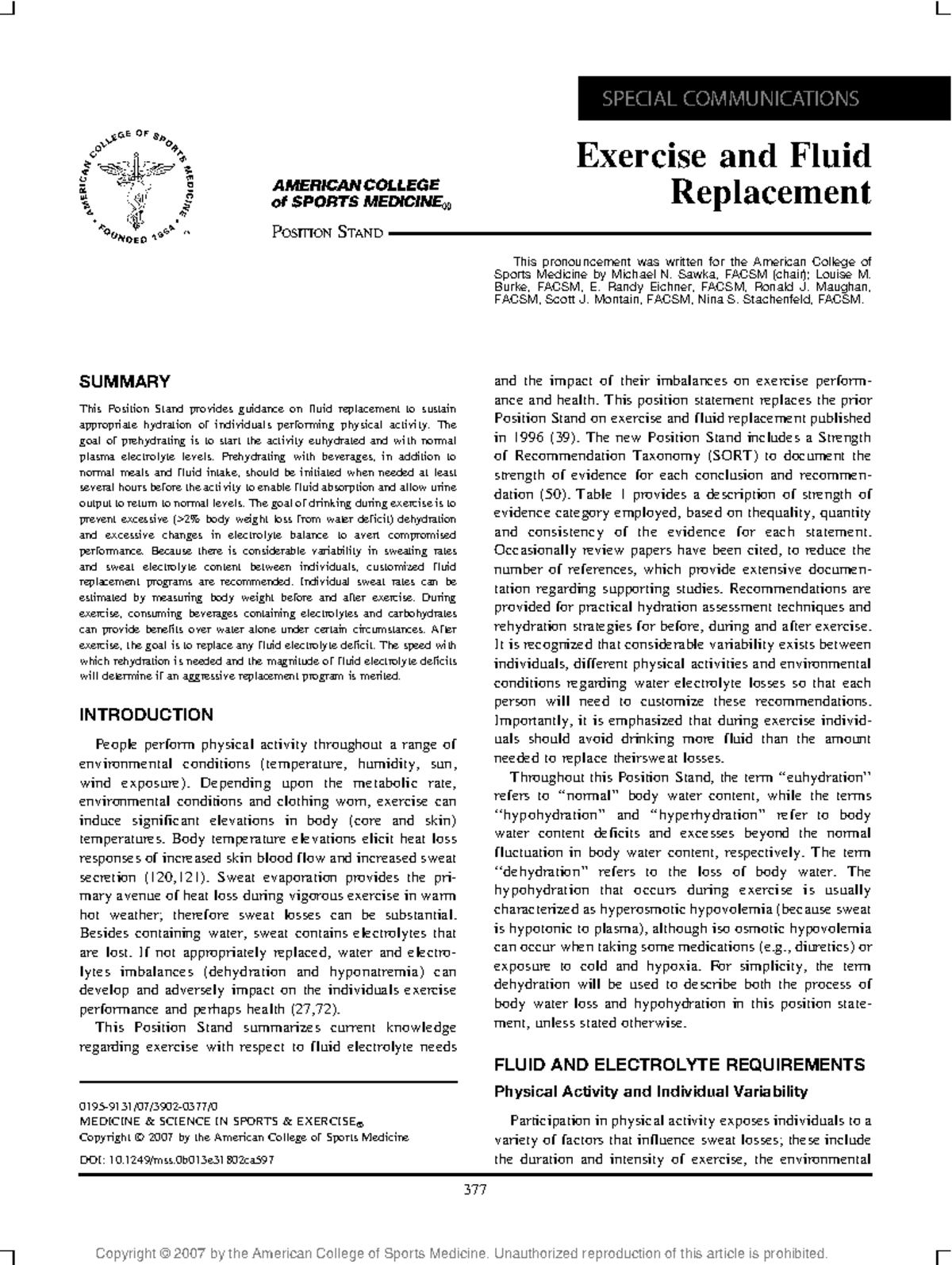 Exercise and Fluid Replacement - Exercise and Fluid Replacement SUMMARY ...