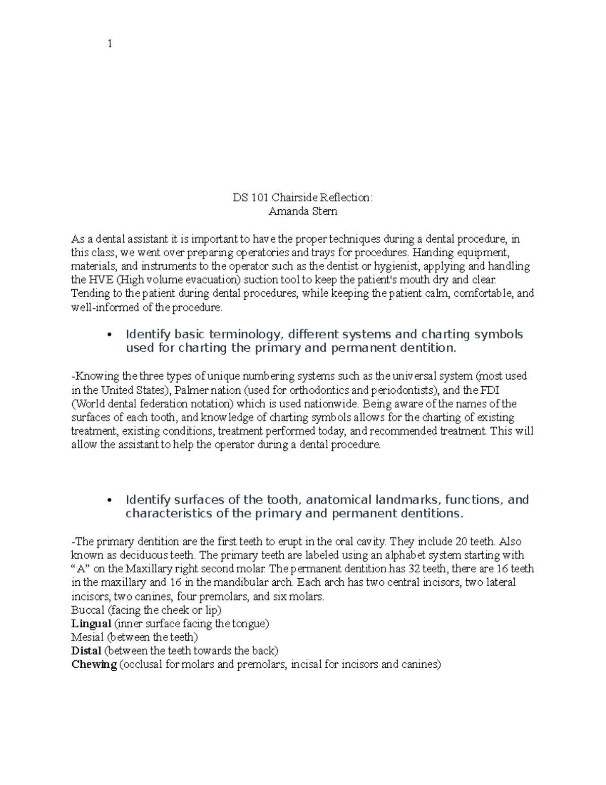 DS 101 Chairside Reflection - 1 DS 101 Chairside Reflection: Amanda ...