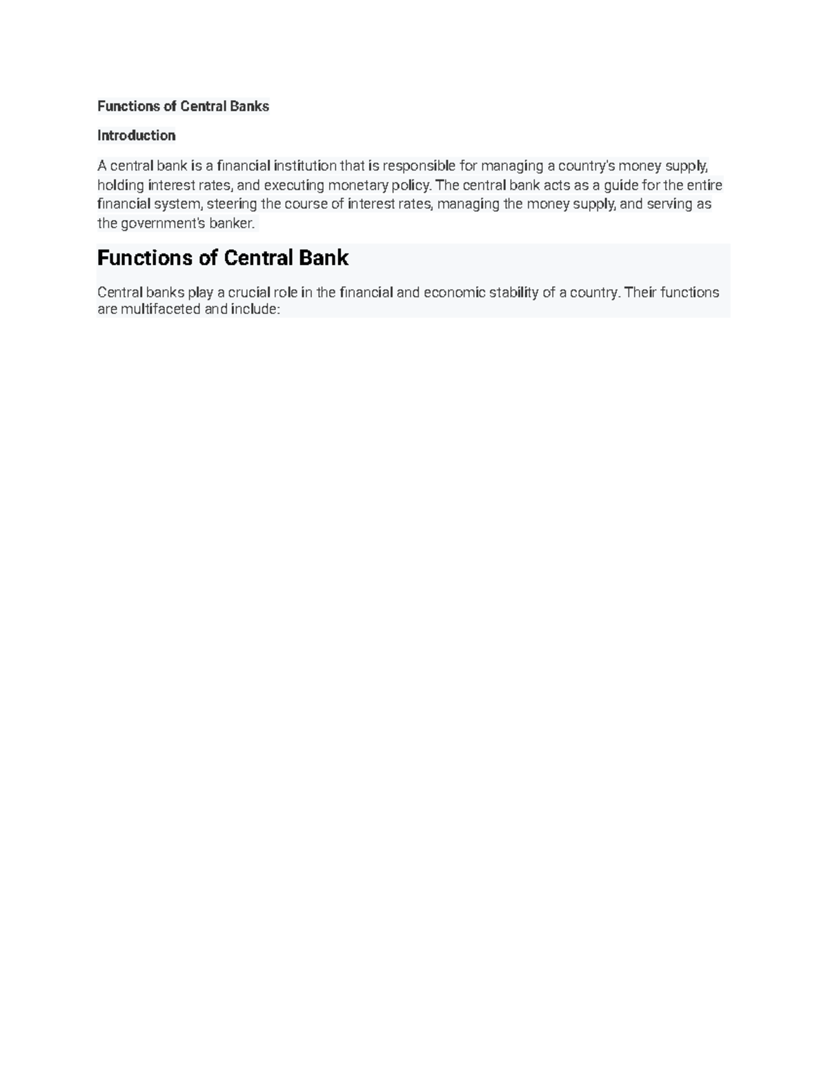 Unit 4 banking law - Useful - Functions of Central Banks Introduction A ...