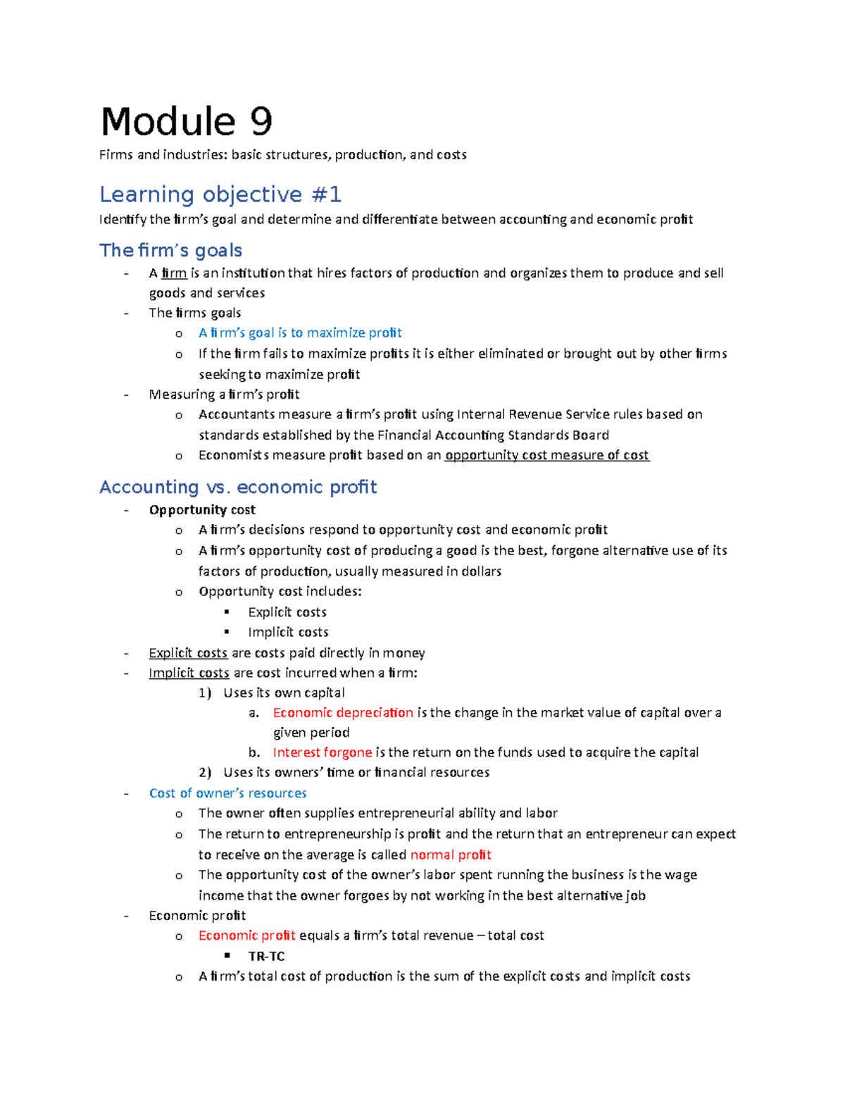 Module 9 - Module 9 Firms and industries: basic structures, production ...