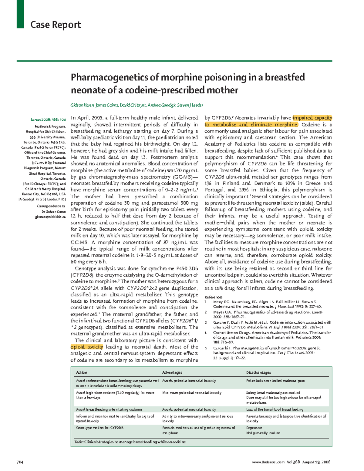 E1 Case Study - Morphine Poisoning - Case Report 704 thelancet Vol 368 ...