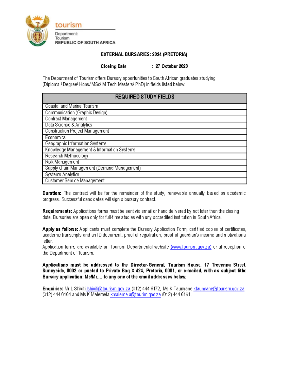 External Bursary Advert 2024 - EXTERNAL BURSARIES: 2024 (PRETORIA ...