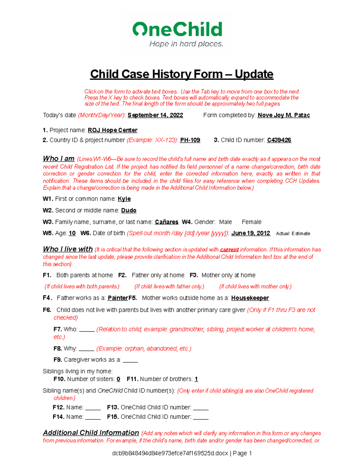 2J-Child-Case-History-Form(Kyle D. Cañares) - Child Case History Form ...