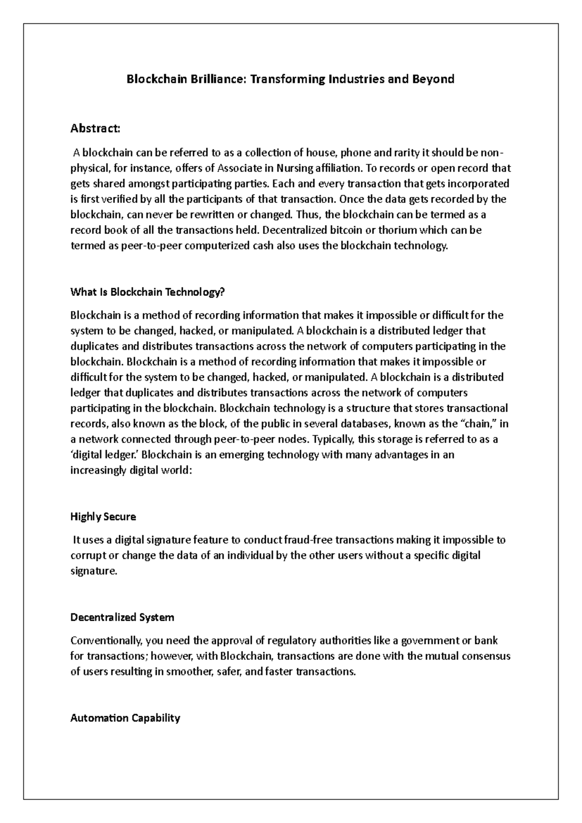 Blockchain ETI microproject - Blockchain Brilliance: Transforming ...