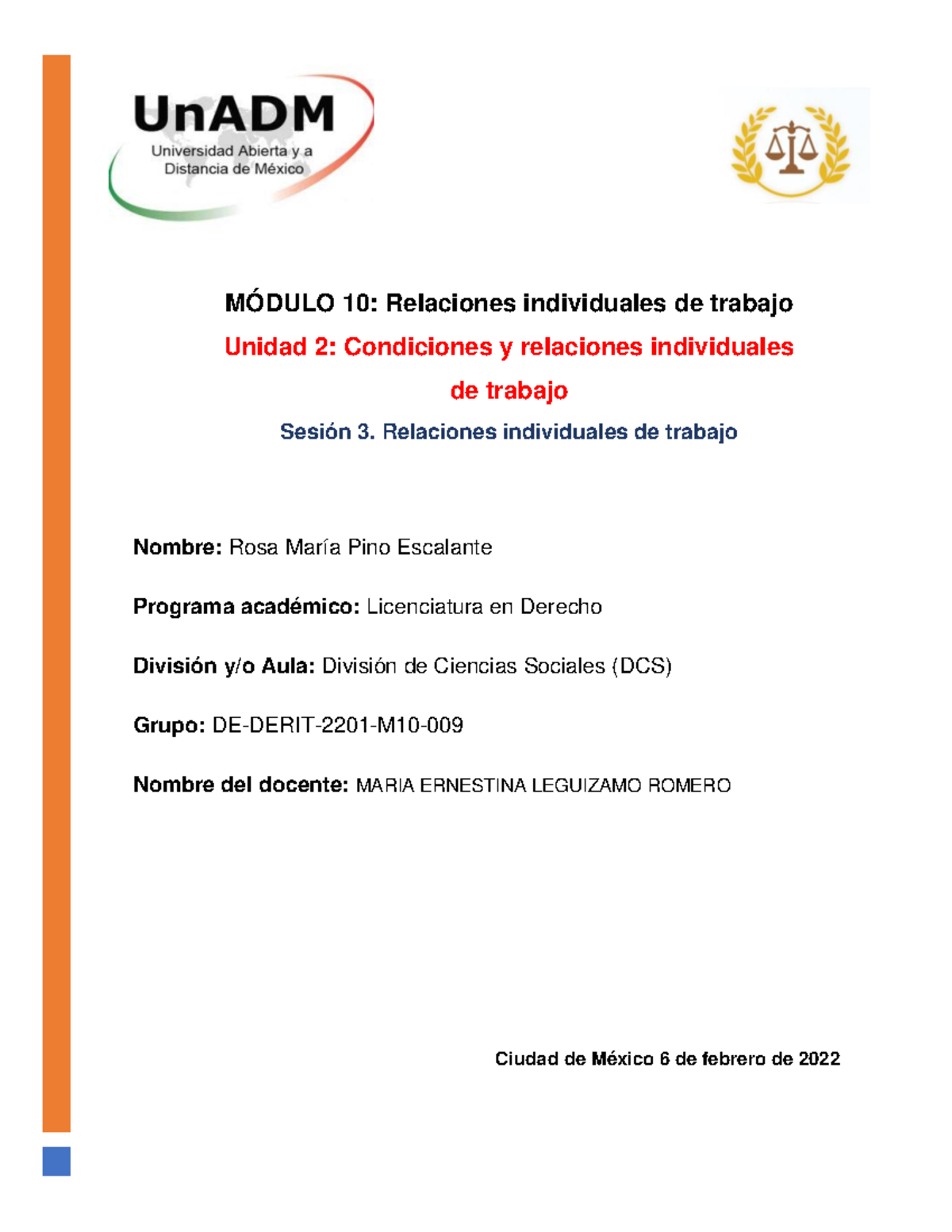 MÓDULO 10: Relaciones individuales de trabajo Unidad 2: Condiciones y relaciones individuales de ...