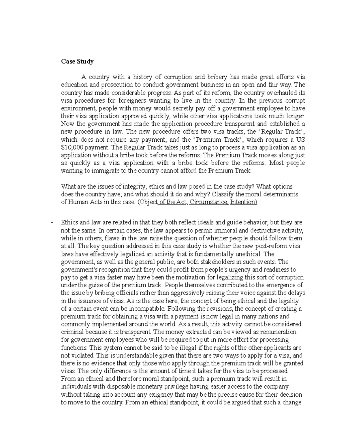 Ethics - case study - country with a history of corruption - Case Study ...