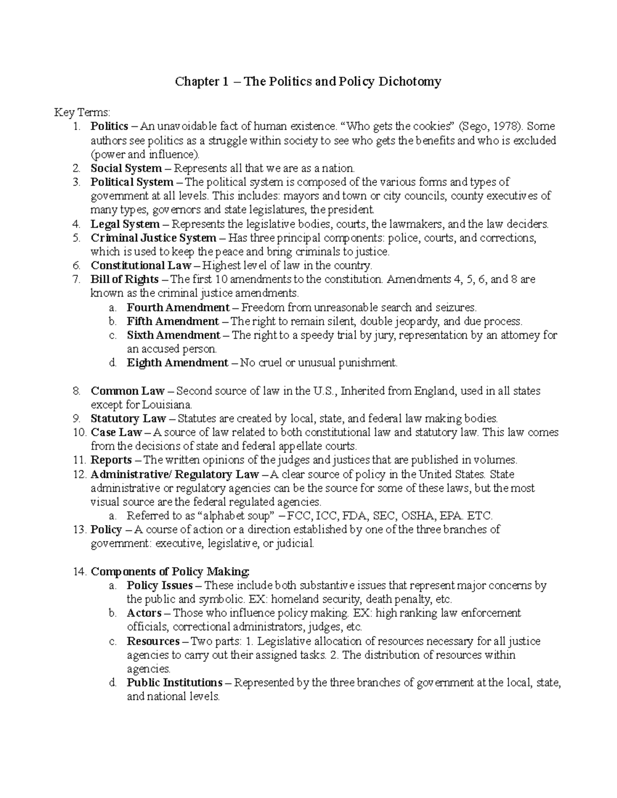 Chapter 1: Politics and Policy Dichotomy Key Terms - Studocu