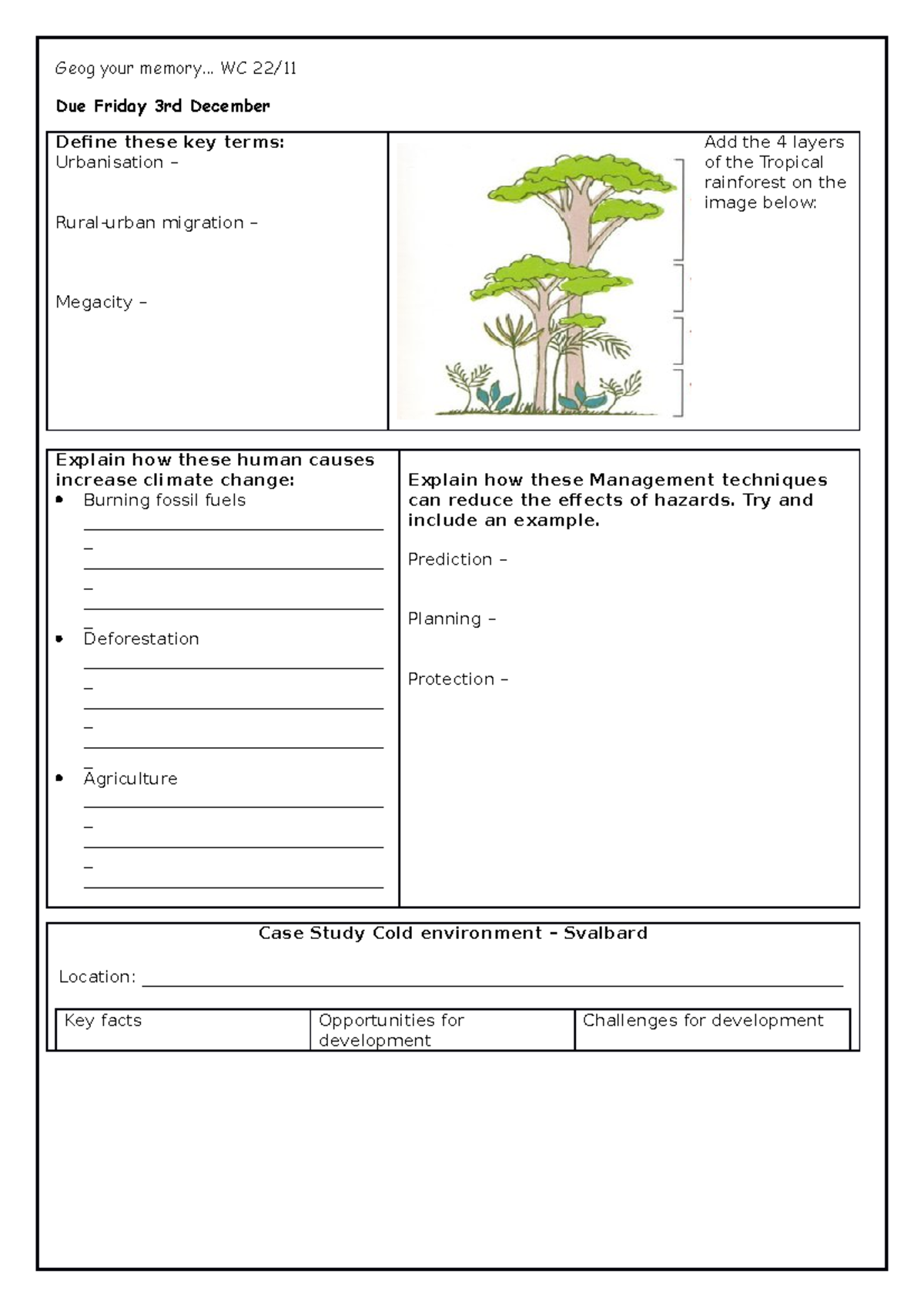 Geog your memory - Y11 WC 22-11 - Geog your memory... WC 22/ Due Friday ...
