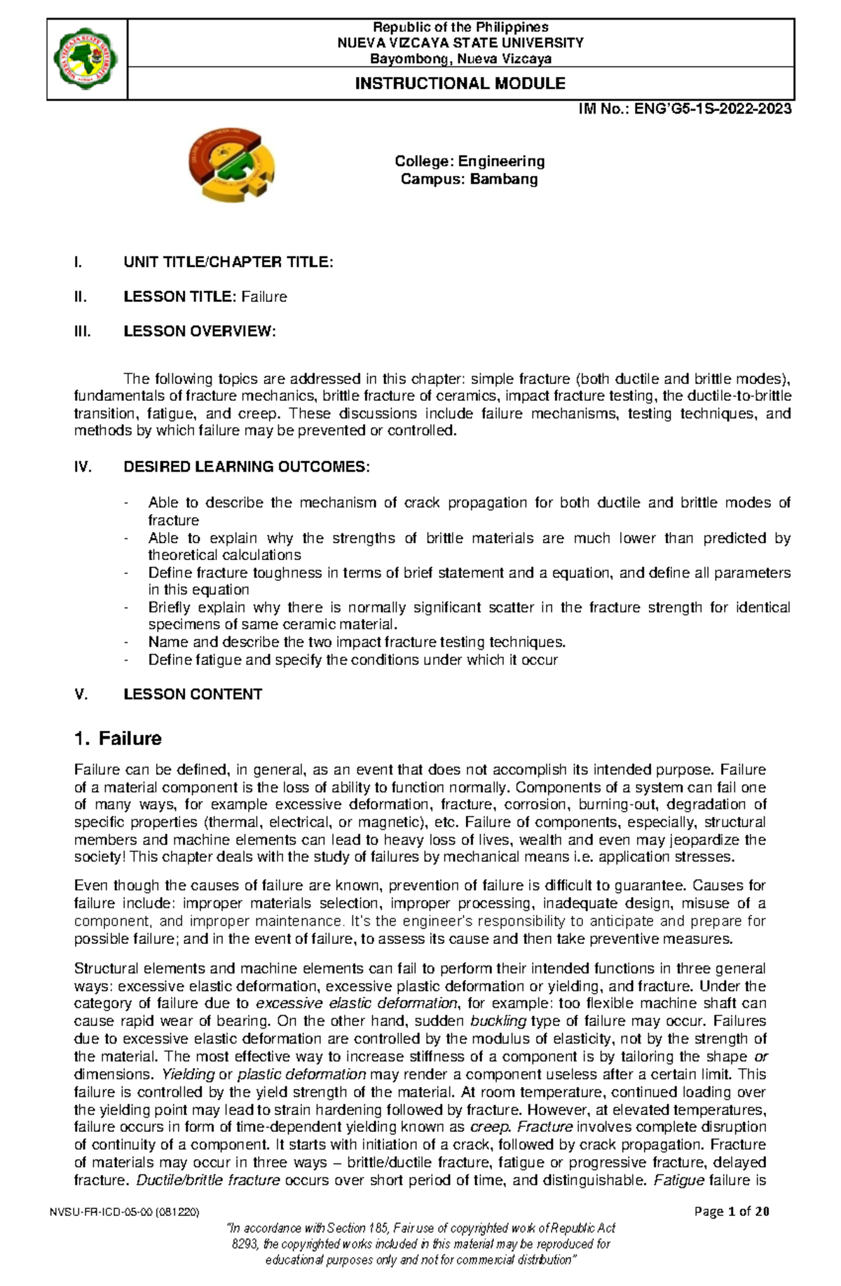 Materials IM3 - N/A - NUEVA VIZCAYA STATE UNIVERSITY Bayombong, Nueva ...