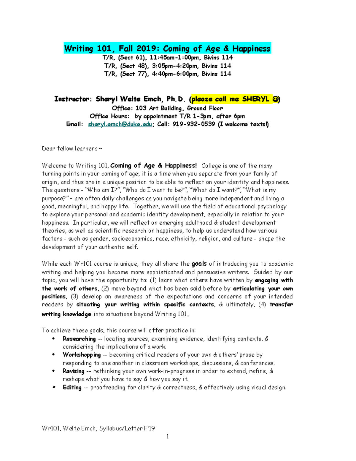 Letter Coming of Age & Happiness F19 - Writing 101, Fall 2019: Coming ...