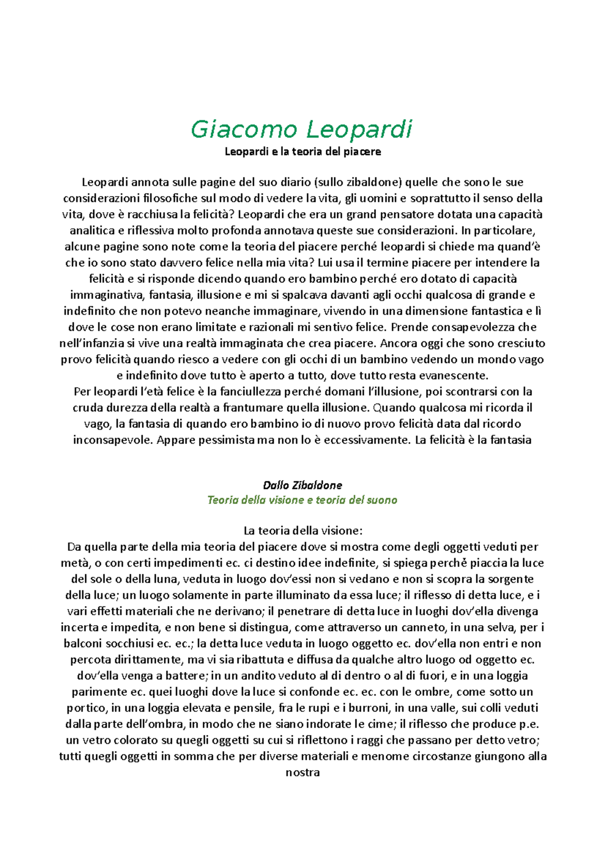 Italiano (leopardi) - Giacomo Leopardi Leopardi e la teoria del piacere ...