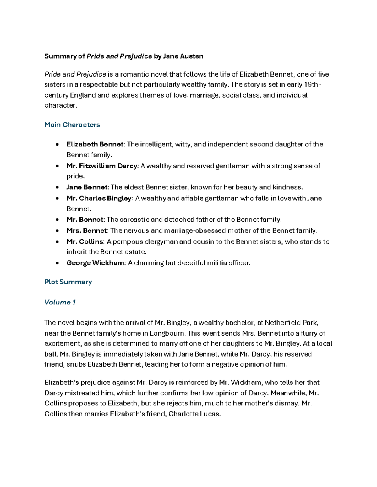 Pride and Prejudice Summary - Summary of Pride and Prejudice by Jane ...