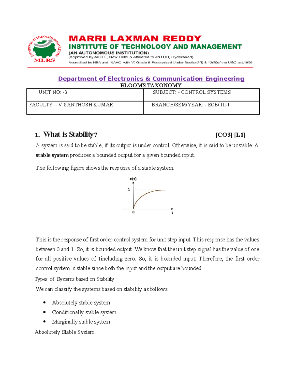 Control Systems Notes Unit-3 - Department of Electronics ...