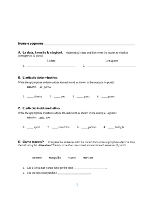 Italian final exam notes - FINAL PRACTICE EXAM: A.) Write todays date ...
