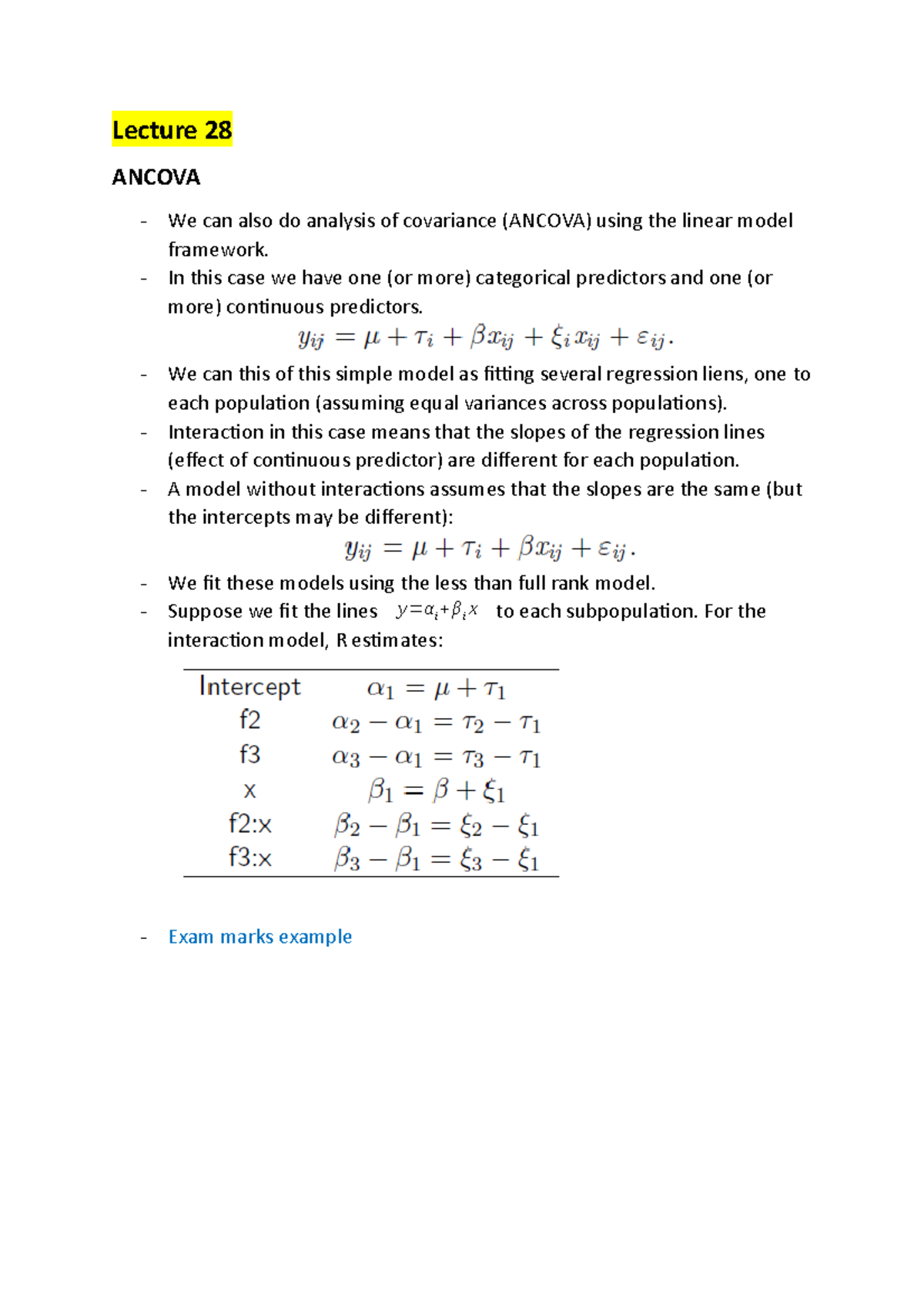 Lecture 28 - Lecture 28 ANCOVA We can also do analysis of covariance ...